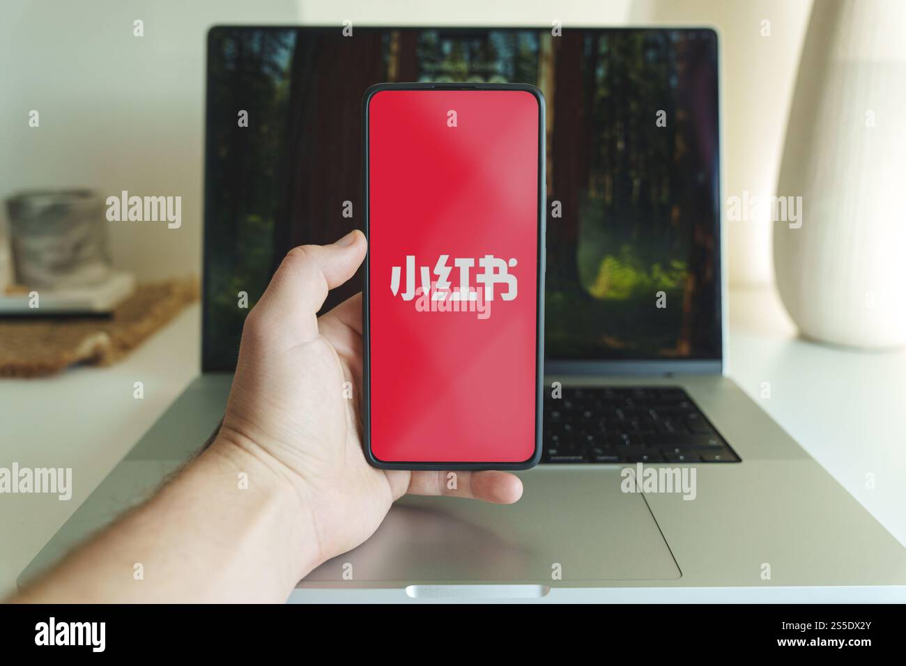 REDnote app on smartphone screen. Chinese social media application ...