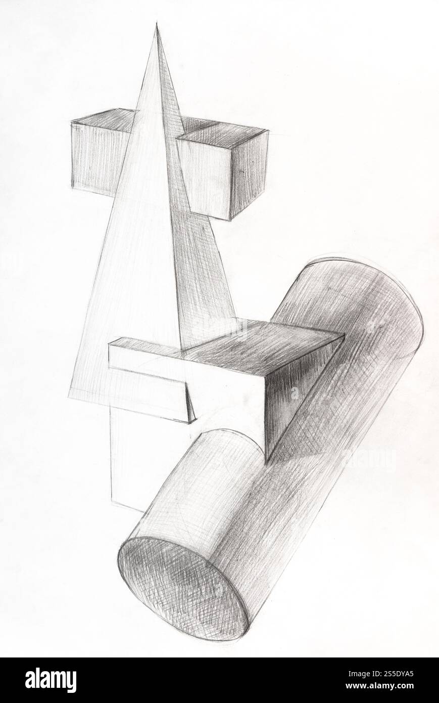 academic drawing - abstract composition with geometric shapes hand ...