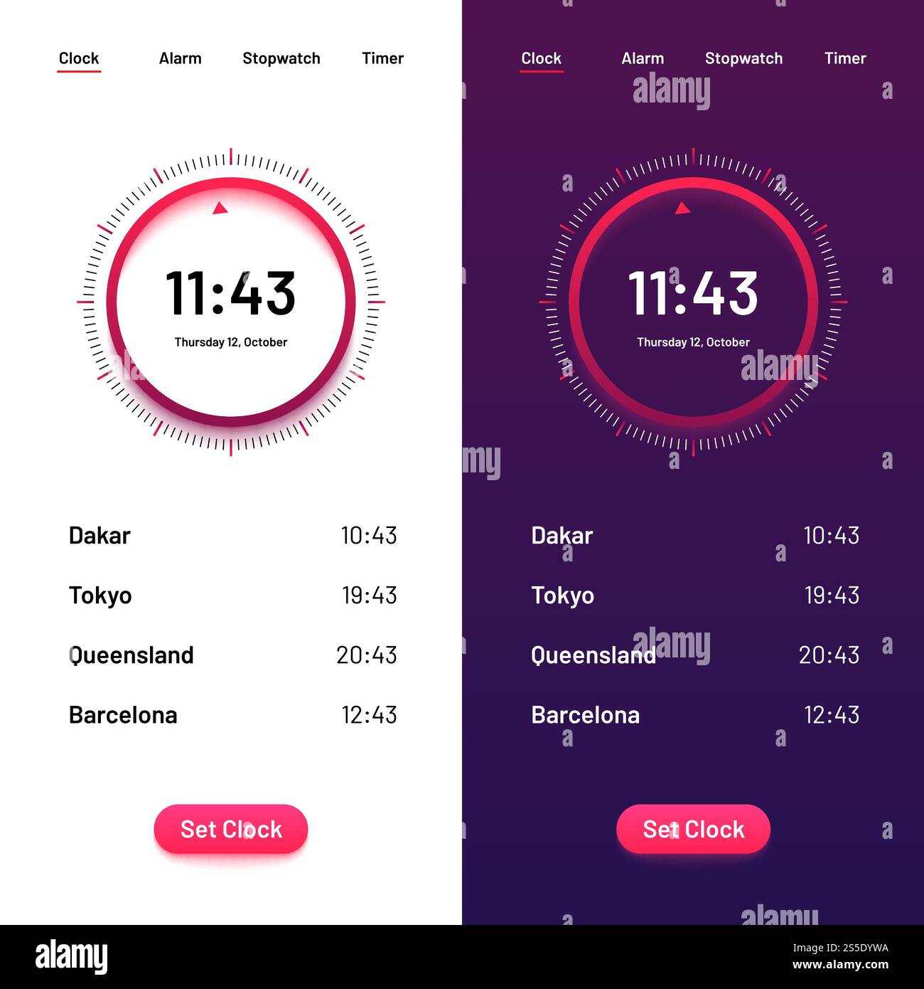 Clock app. Time countdown ui for day and night. Clock interface for ...