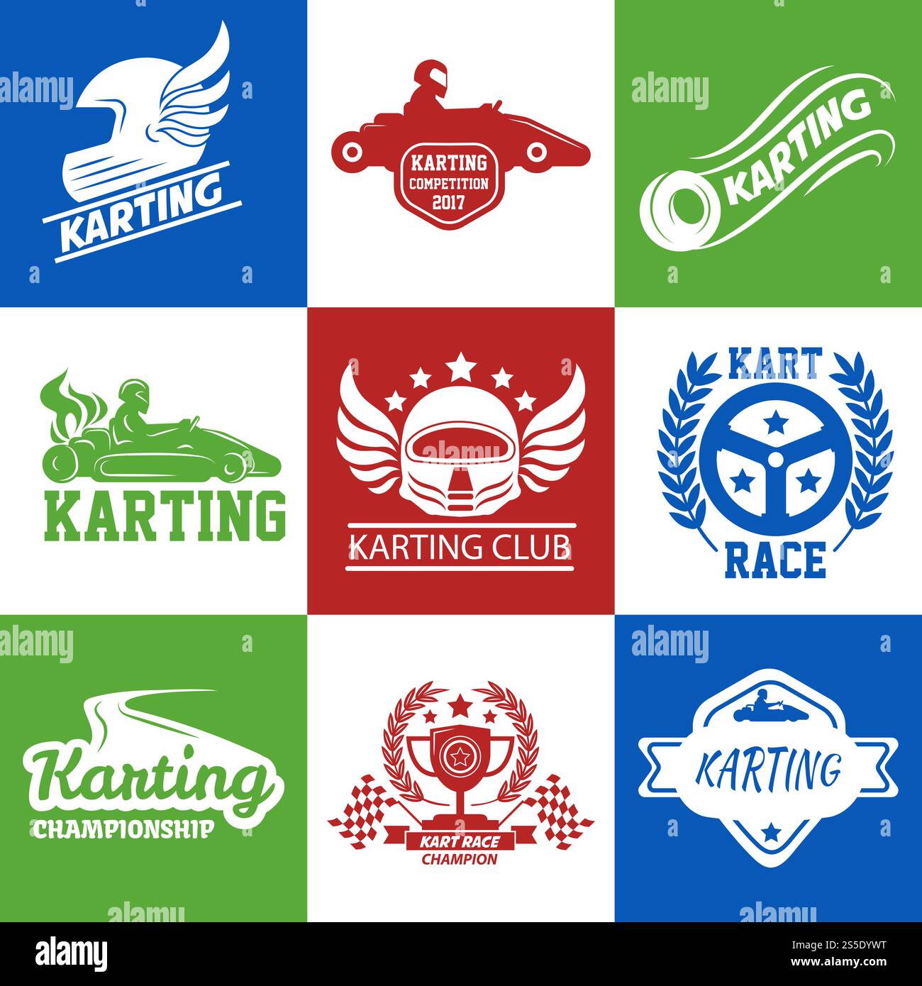 Karting or kart racing vector logo templates for sport car races of ...