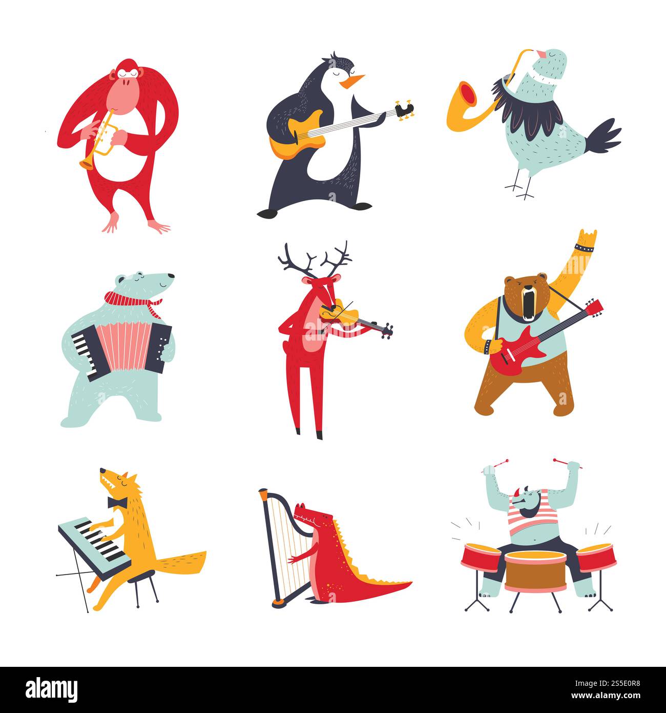 Cartoon animals and birds playing music vector monkey hi-res stock ...