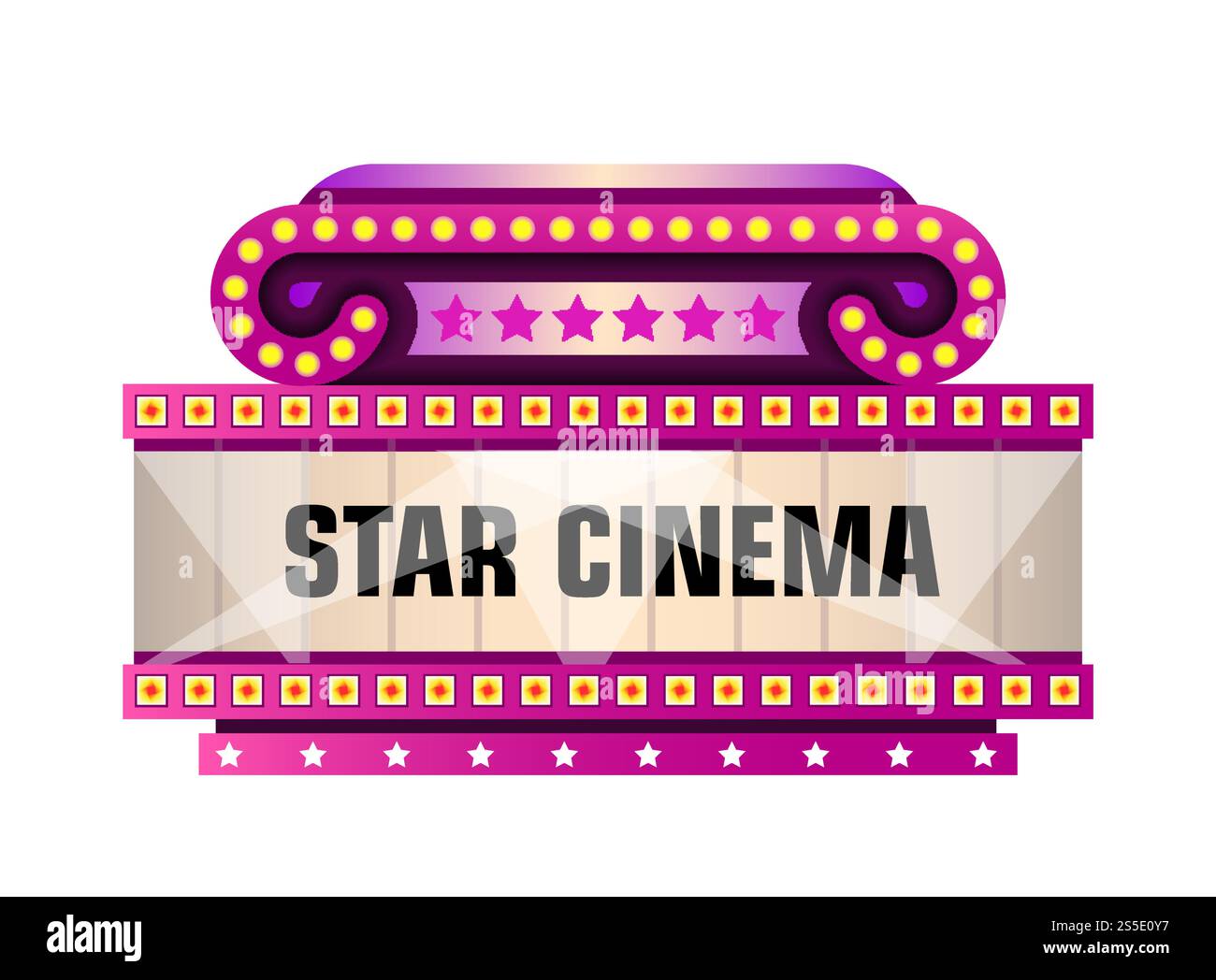 Movie and cinema retro signboard of neon light bulbs. Vector isolated ...