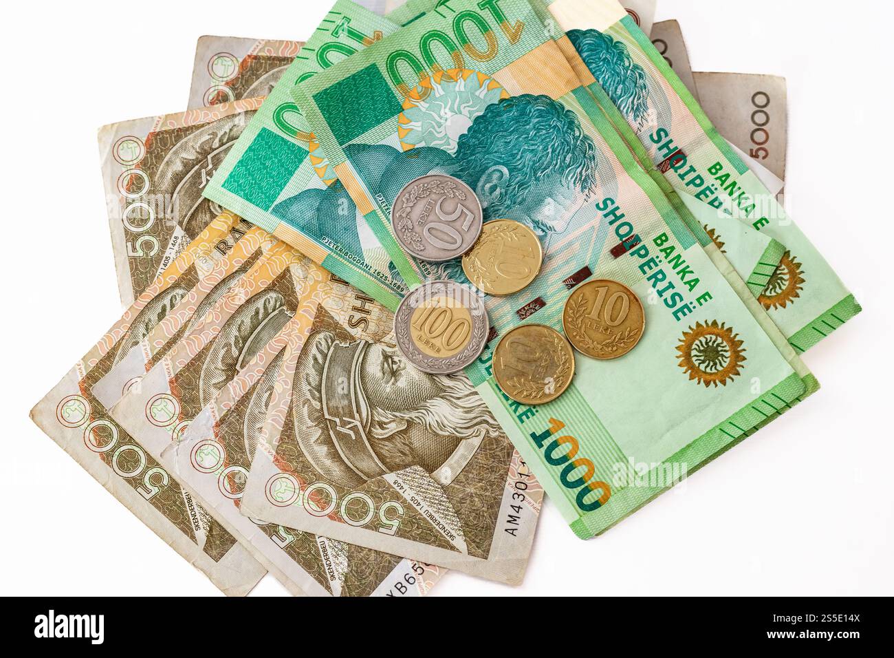 Albanian Currency, banknotes, five thousand albanian lek notes and ...