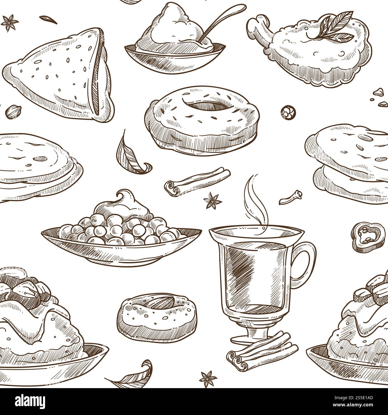 Indian cuisine sketch pattern background. Vector seamless design of ...