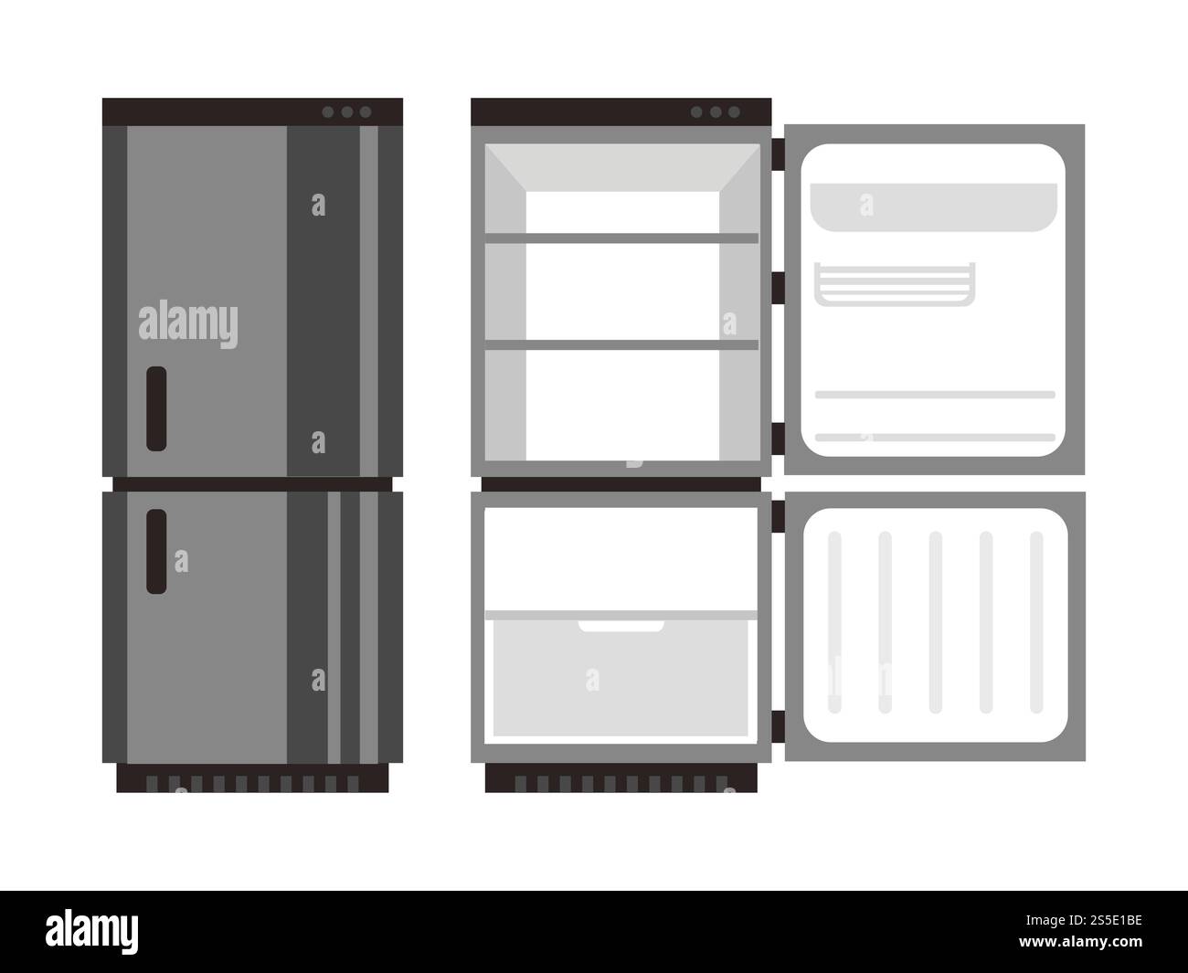 Open and closed fridge without food vector isolated on white background ...