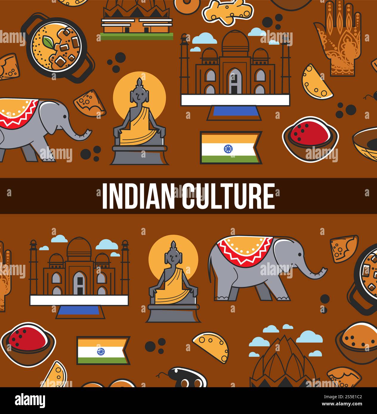 Indian culture symbols and vector India landmarks. Vector poster of ...