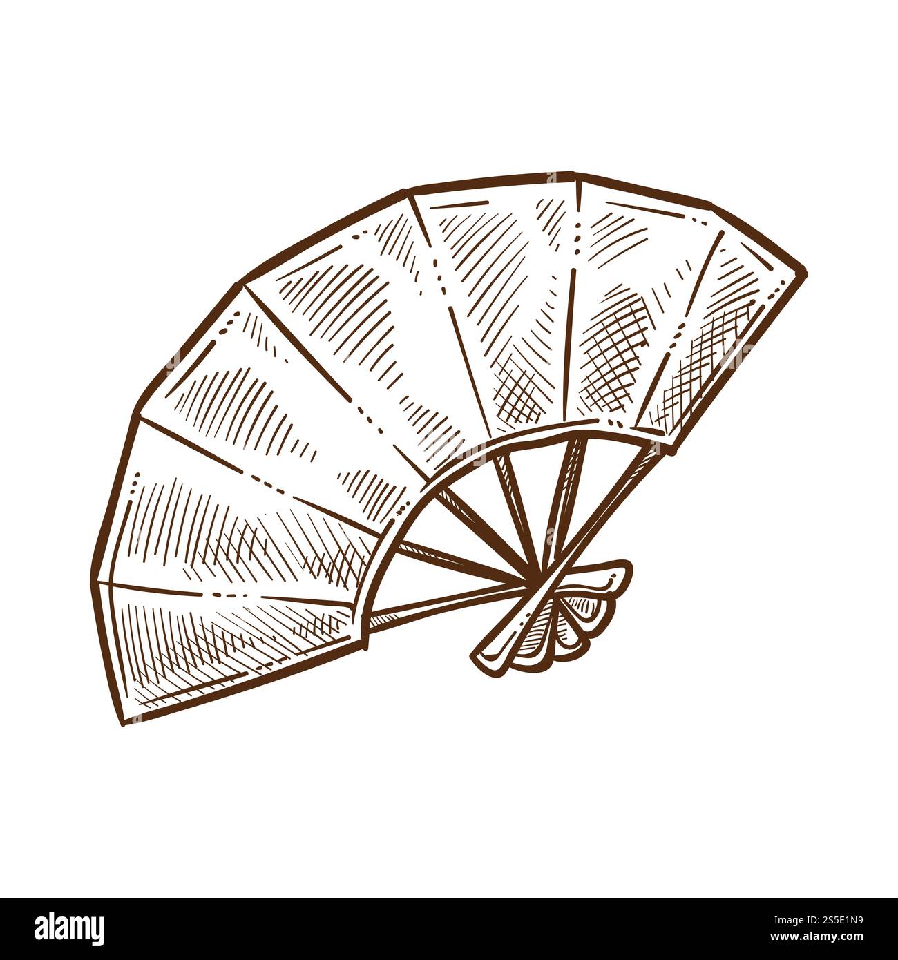 Hand fan ?hinese attributes monochrome sketch outline. Traditional ...