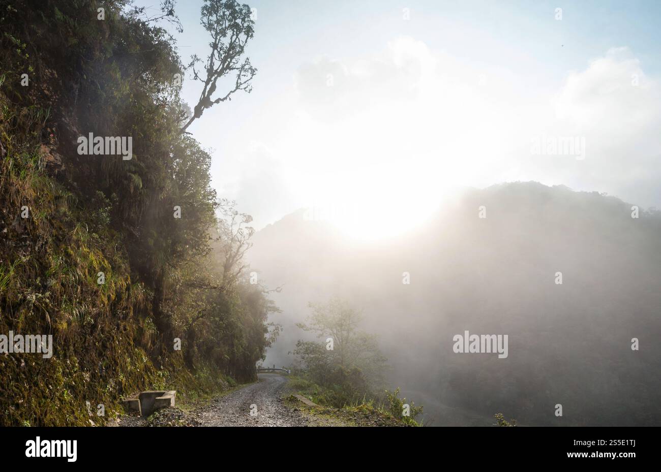Famous death road, the "Camino de la Muerte", in the Bolivian Andes ...