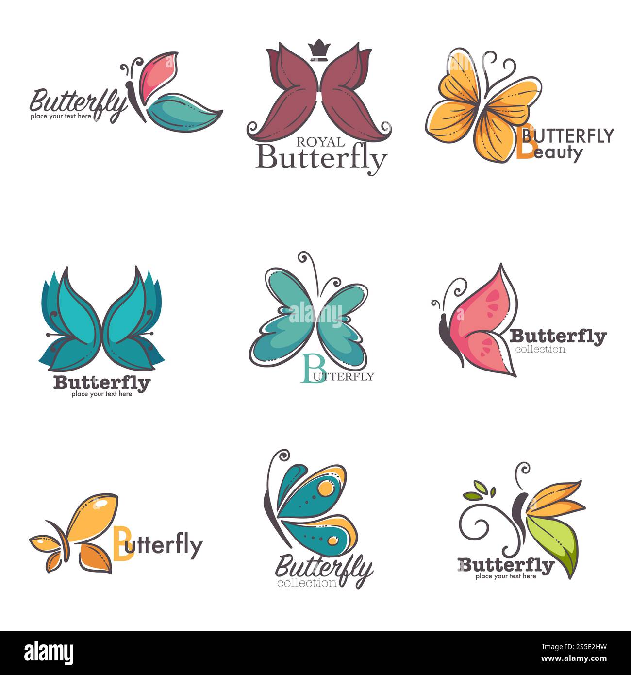 Butterfly logo templates. Vector colorful ornate butterflies with royal ...