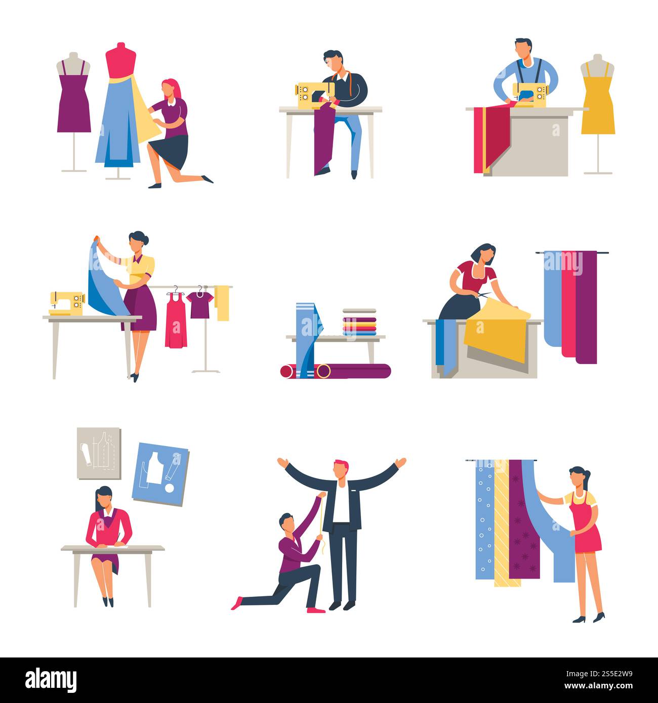 Tailor or dressmaker and fashion designer profession vector faceless ...