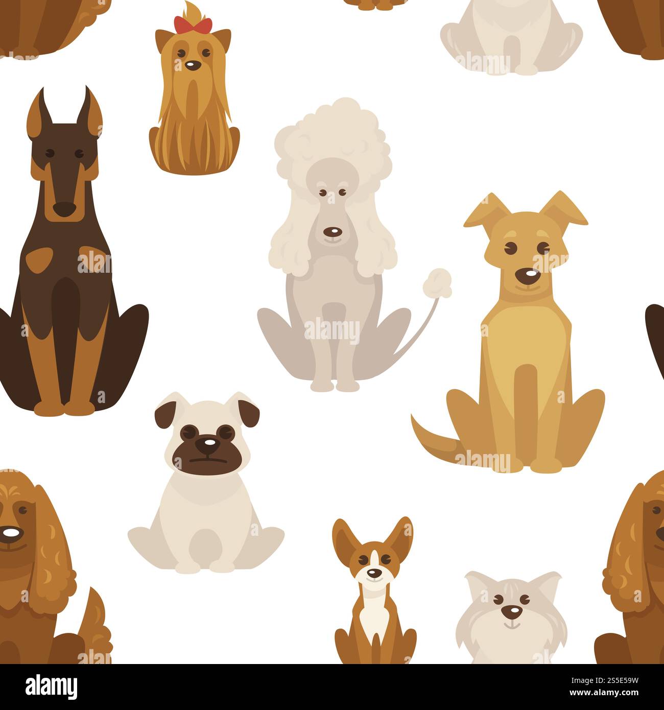 Dog types and breeds canine animals seamless pattern isolated on white ...