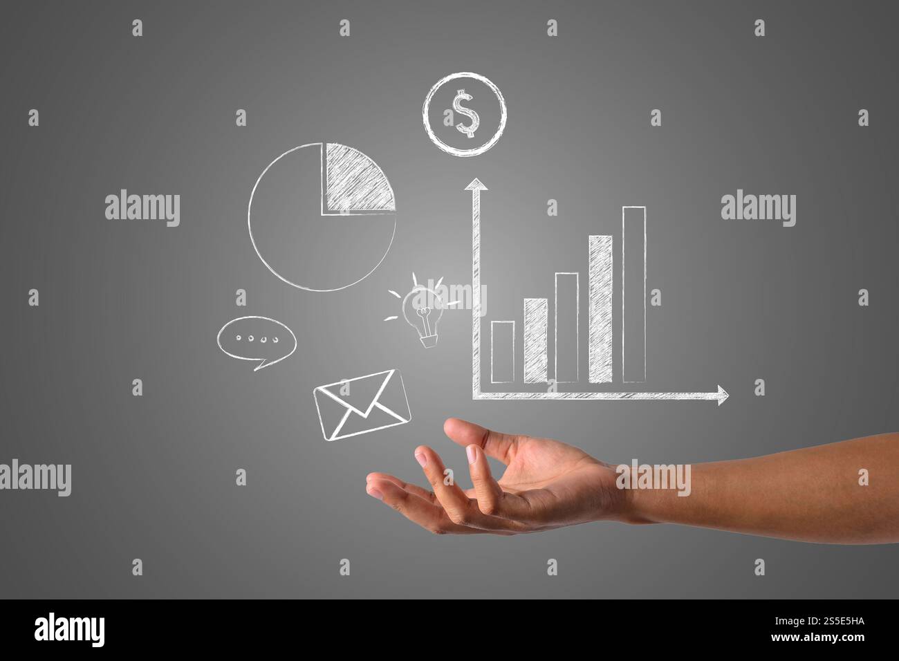 The graph is written with a white chalk in his hand, draw concept Stock ...