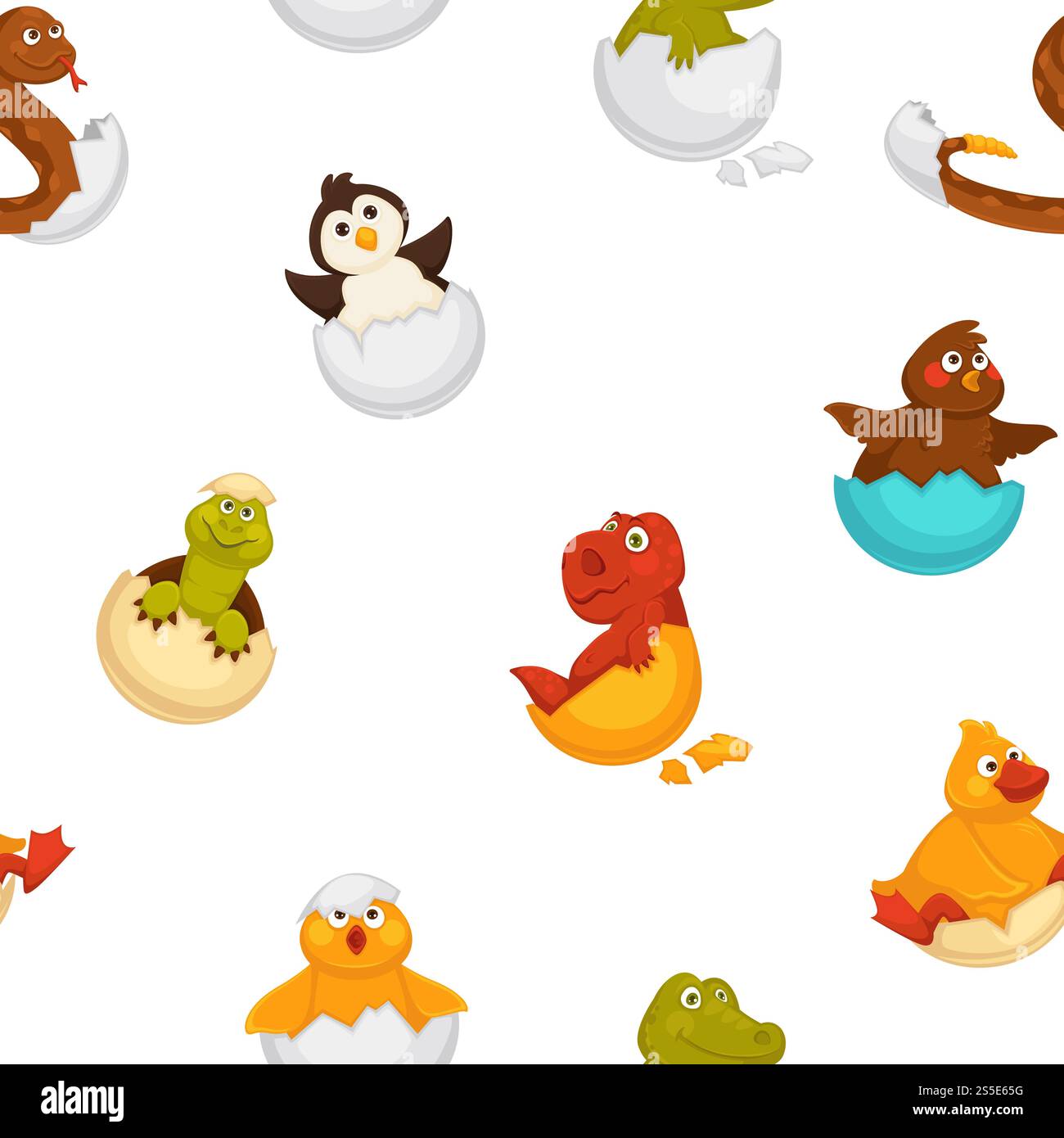 Animals born from eggs, eggshells and reptiles seamless pattern vector ...
