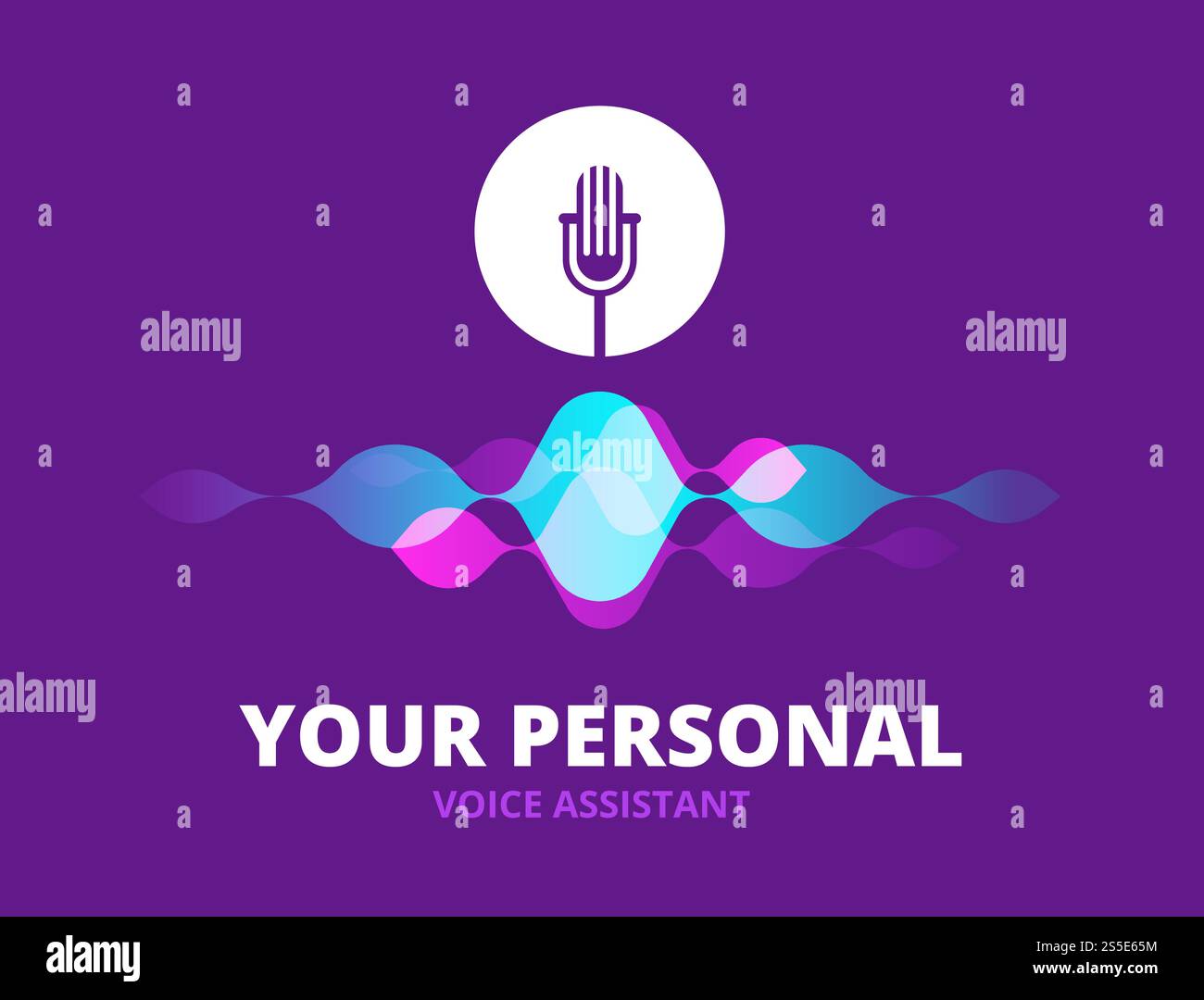 Personal voice assistant. Sound recognition concept with soundwave and ...