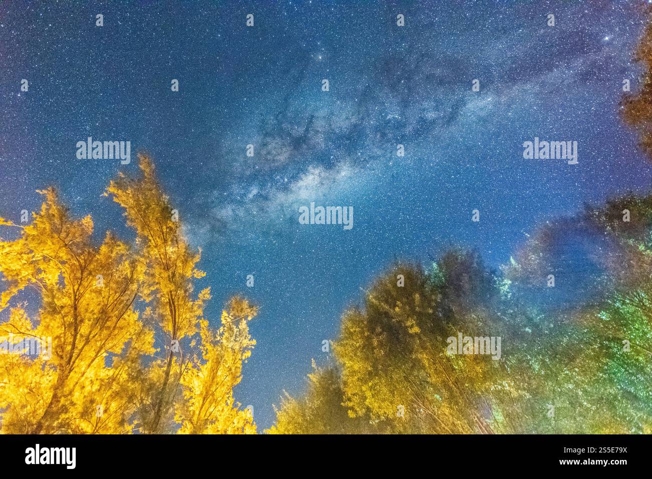 Wide angle shot of the milky way galaxy, directly overhead the Orange ...