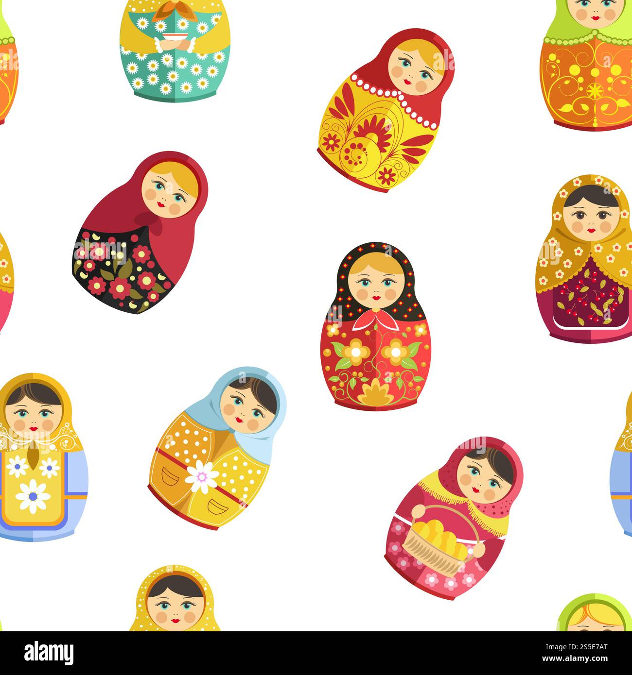 Russian nesting doll, traditional wooden souvenir from Russia seamless ...