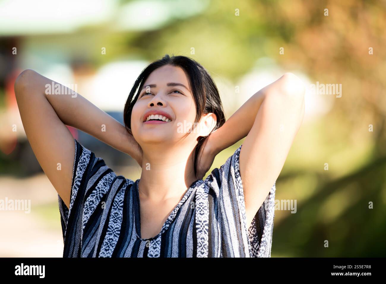 Happy women in nature background Stock Photo - Alamy