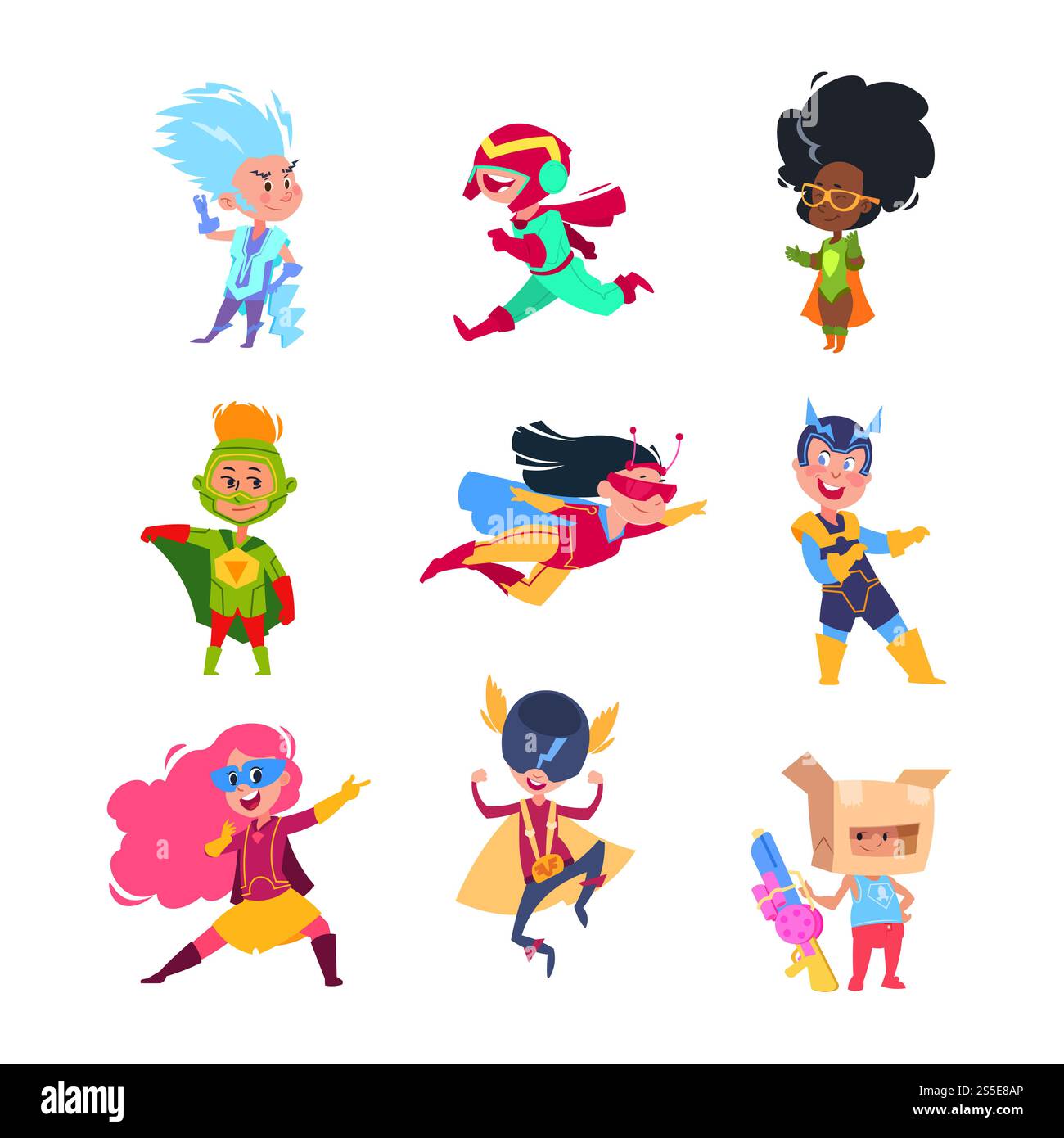 Superhero kids. Children wearing in superheroes costumes. Carton ...