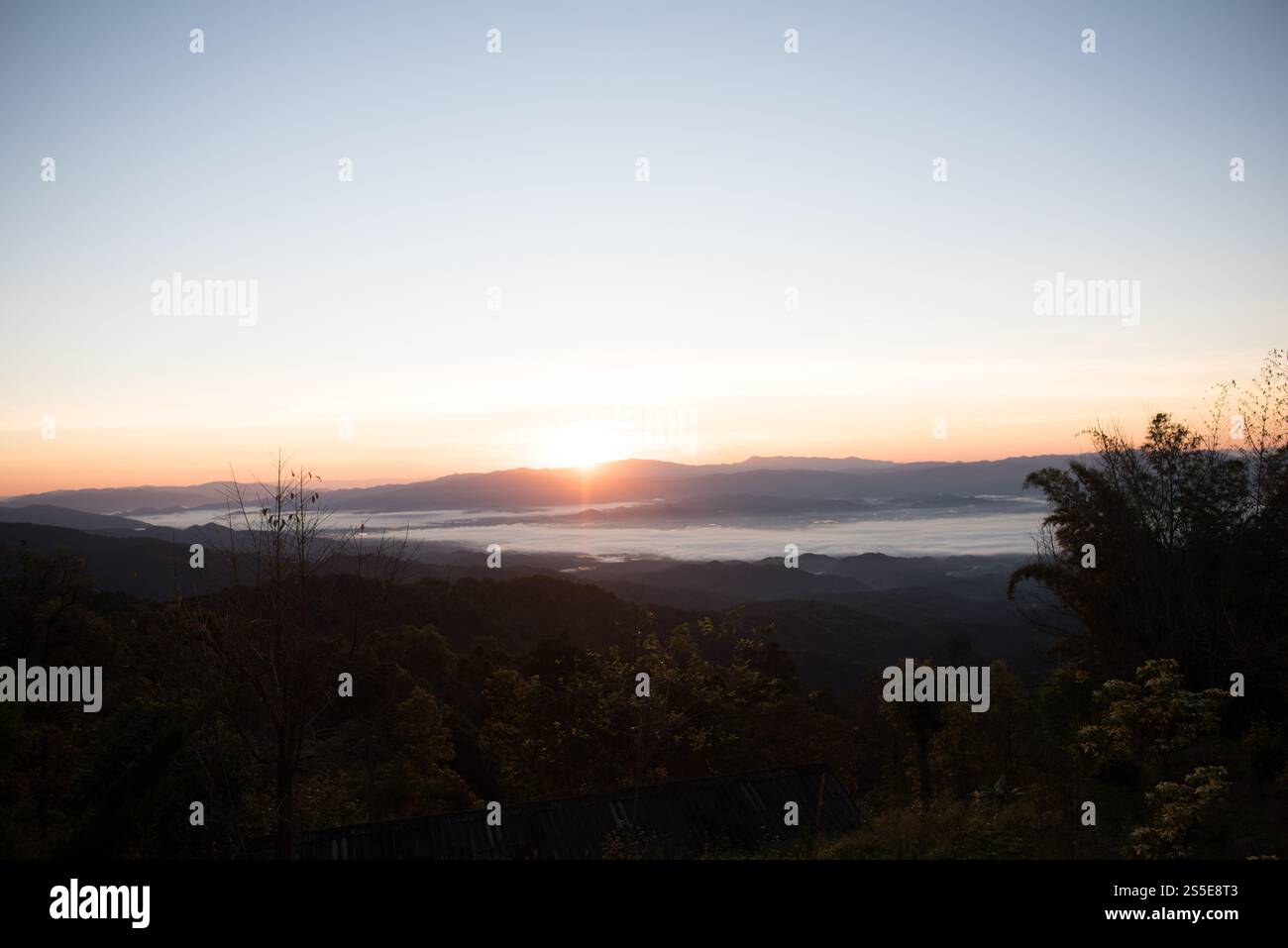Mountain range in the morning, Silhouette layer mountain Stock Photo ...