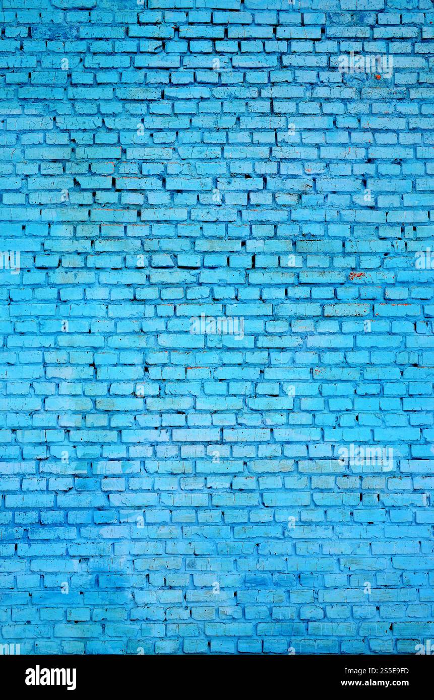 Square brick block wall background and texture. Painted in blue Stock ...