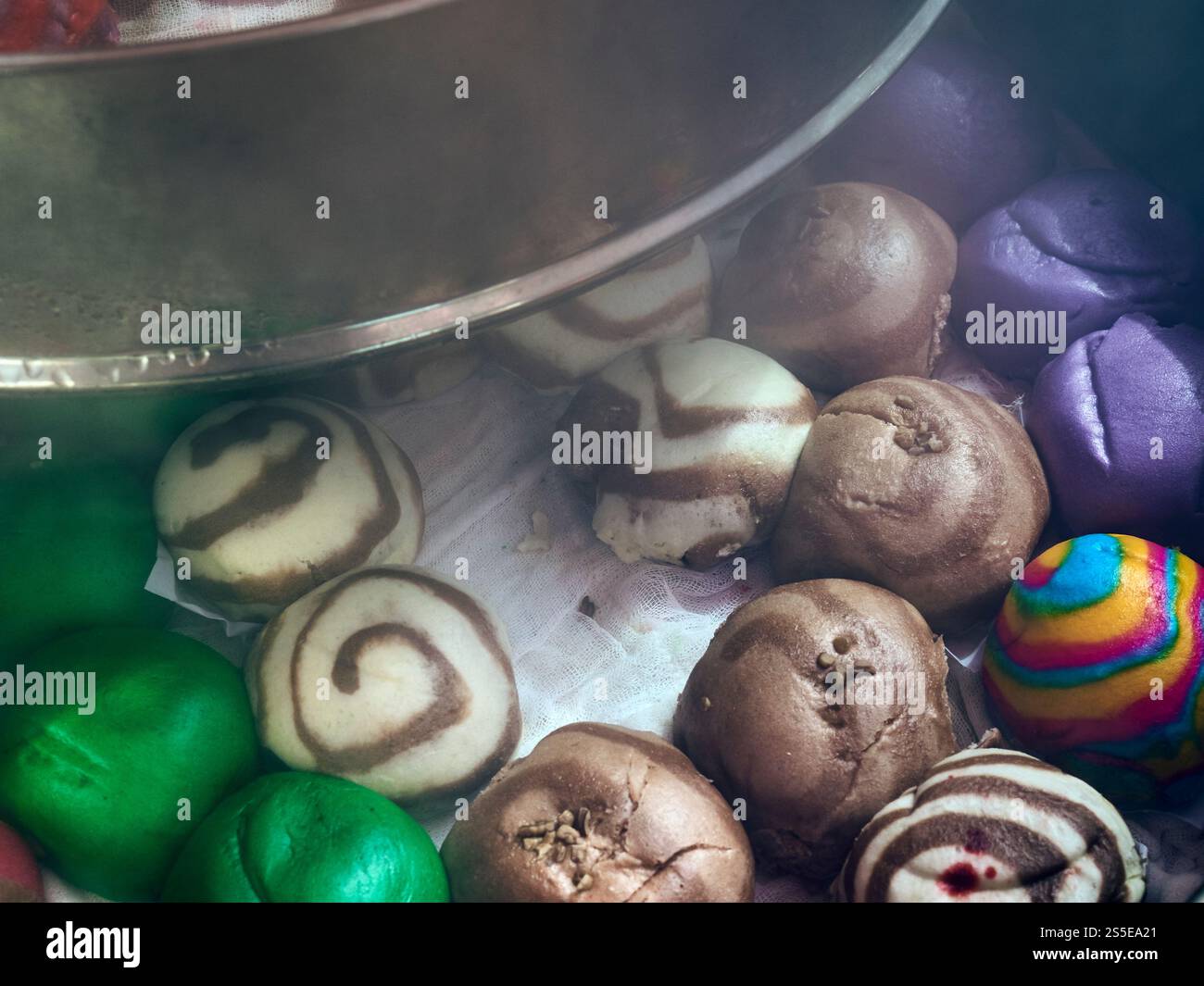 steamed bao bread buns decorated in the Mexican way, Chinatown, Mexico ...