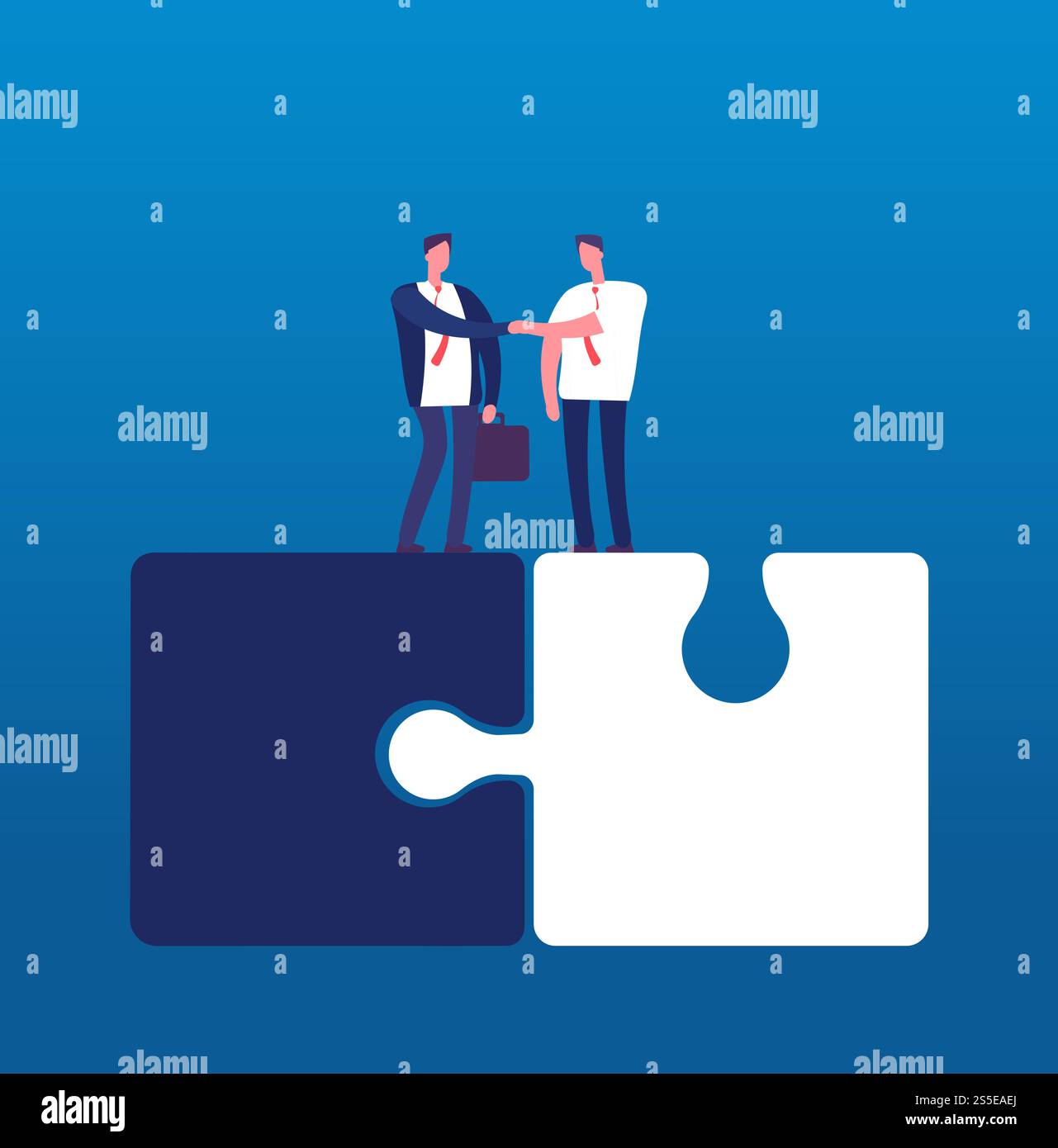 Businessmen with puzzle. Man handshaking on huge puzzles. Partnership ...