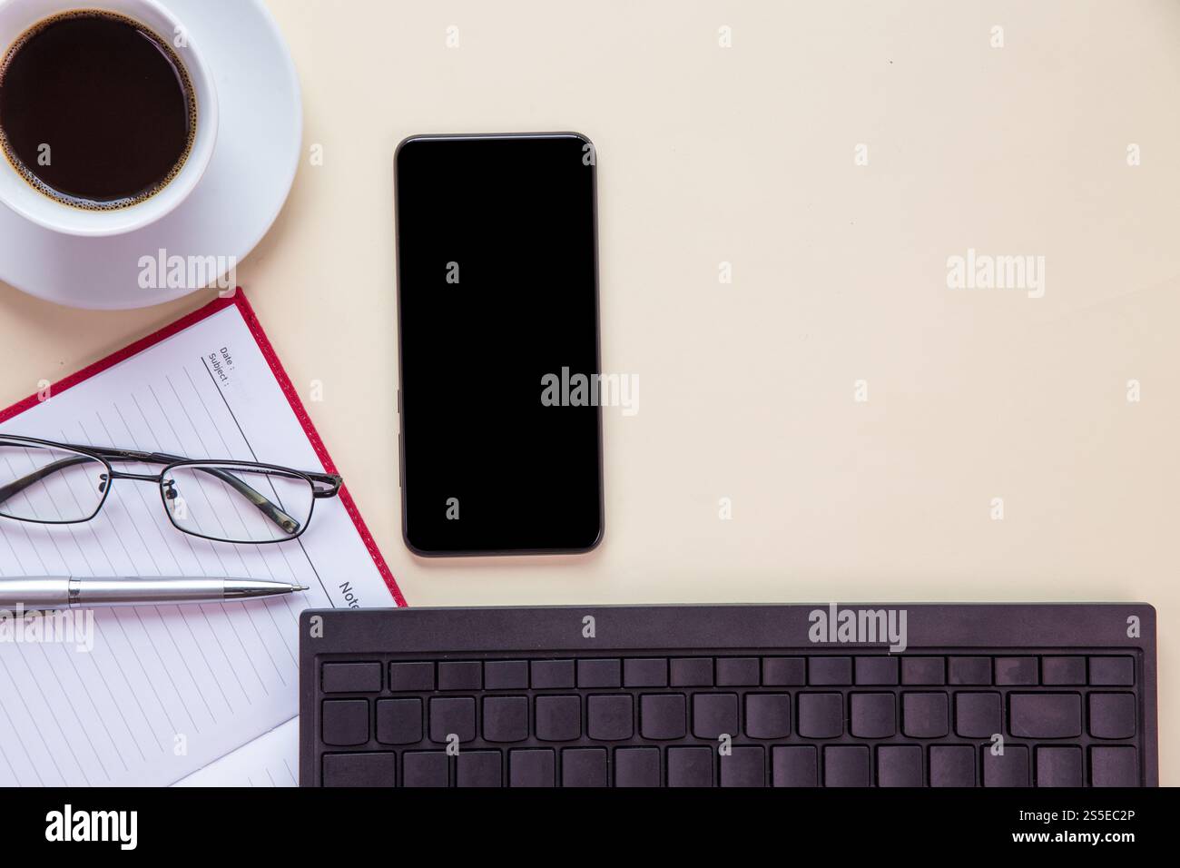 Flat lay, top view office table desk. Workspace background Stock Photo ...