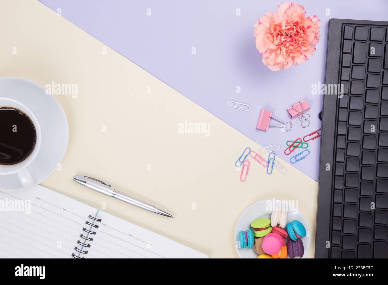 Flat lay, top view office table desk. Workspace background Stock Photo ...