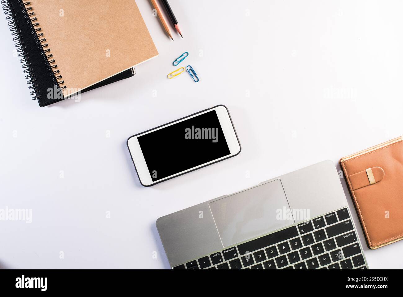Flat lay, top view office table desk. Workspace background Stock Photo ...