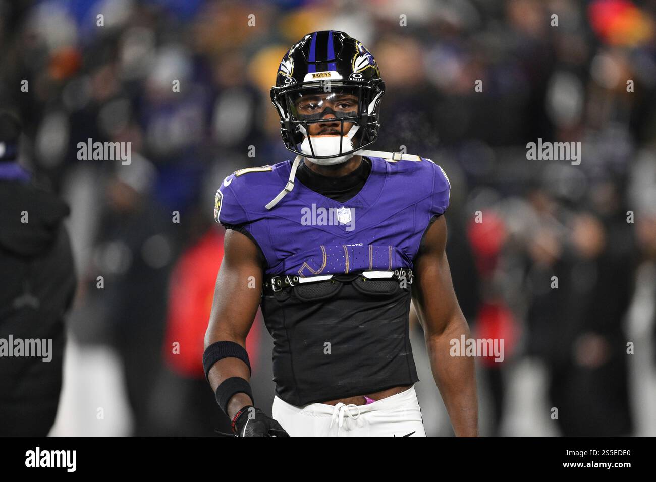 Baltimore Ravens cornerback Brandon Stephens looks on during pre-game ...
