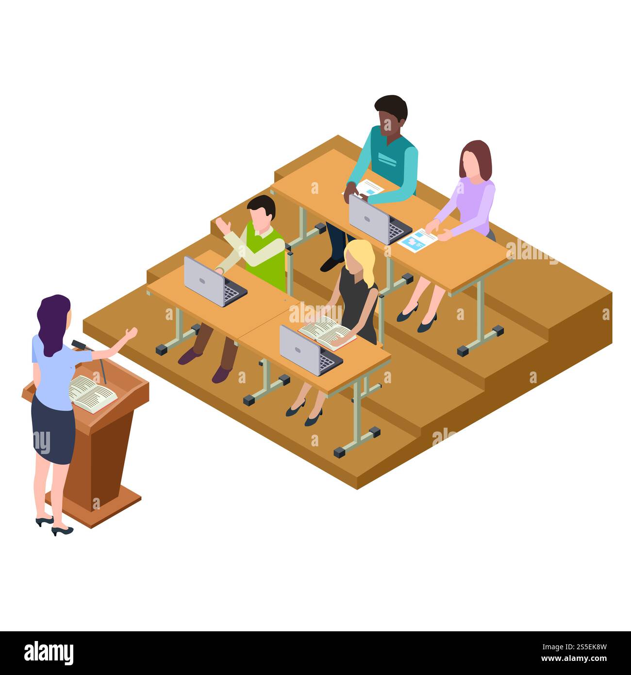 International students on lecture, seminar isometric vector ...