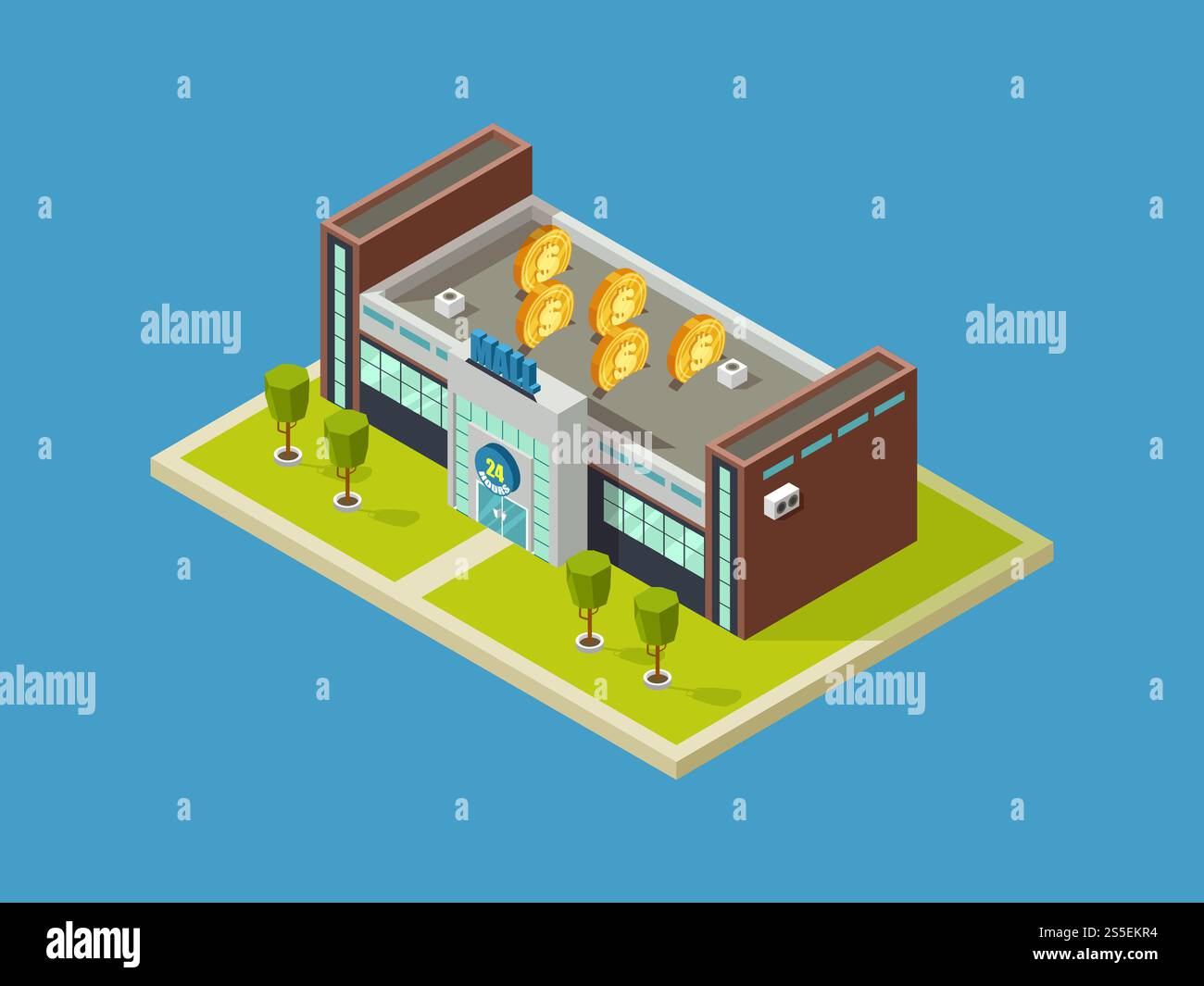 Shopping mall isometric vector design. The shopping center takes in ...