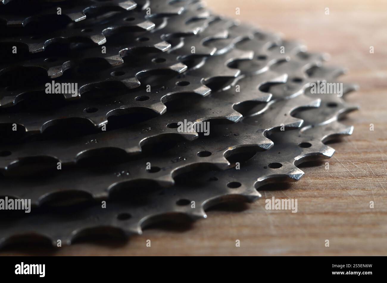 Background image of a rear cassette from a mountain bike lying on a ...