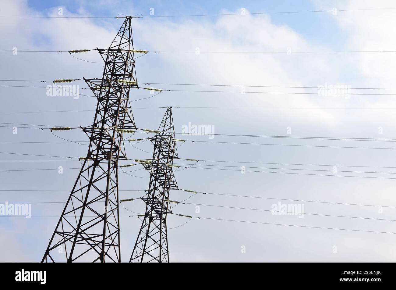 High Voltage Electric Tower. Power lines concept. Outdoor day scene ...