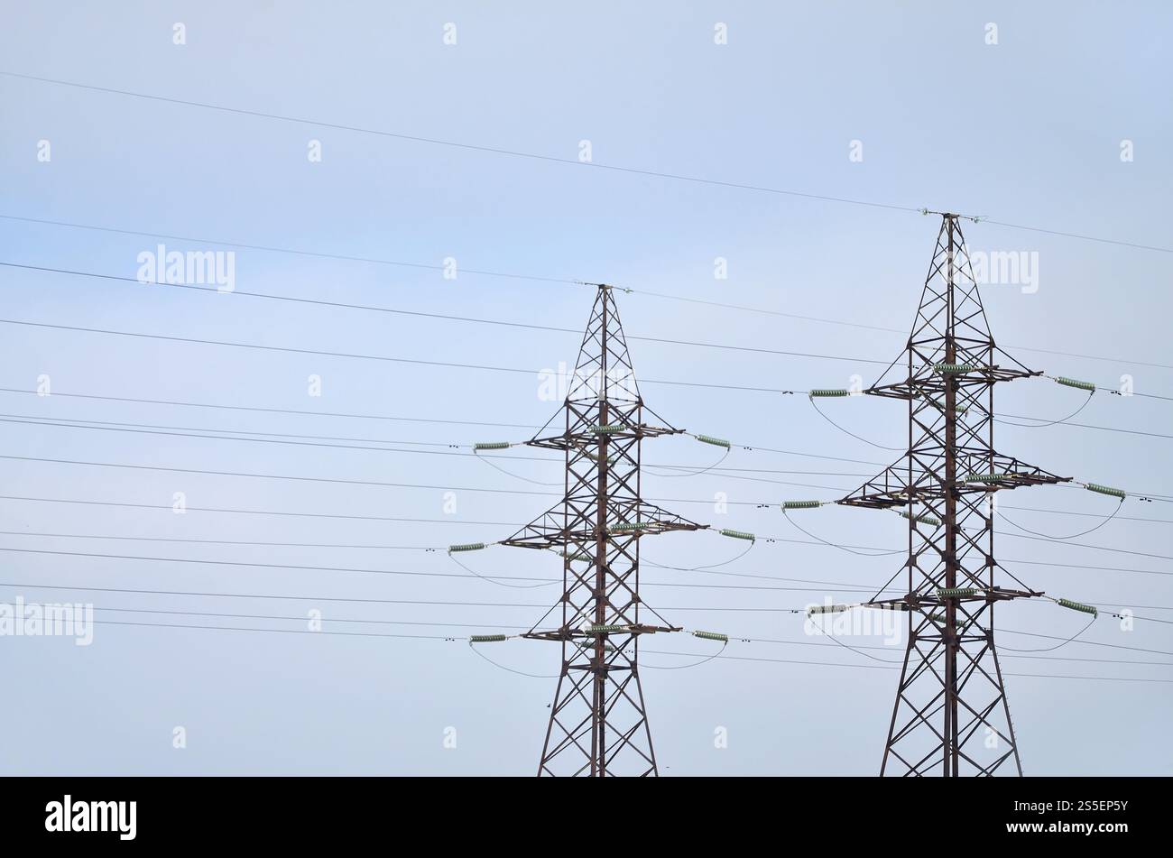 High Voltage Electric Tower. Power lines concept. Outdoor day scene ...