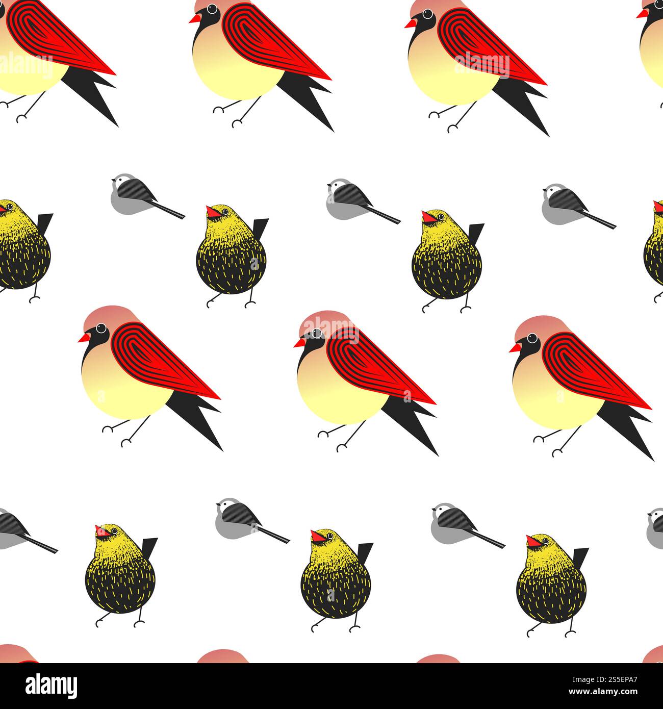 Bird different types of animals bullfinch seamless pattern vector ...