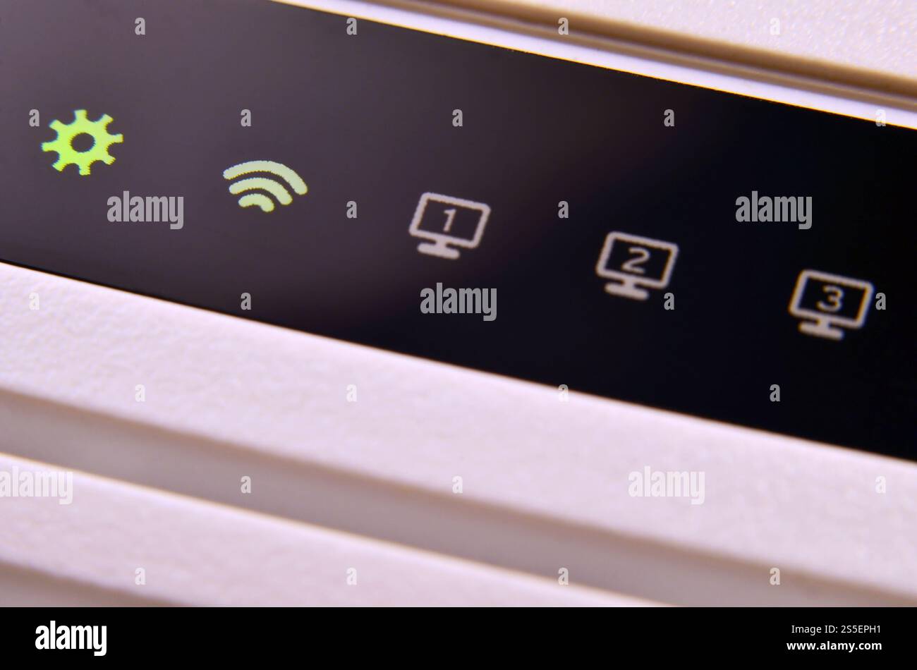 Detailed photo light bulbs from the Internet modem. Abstract technology ...