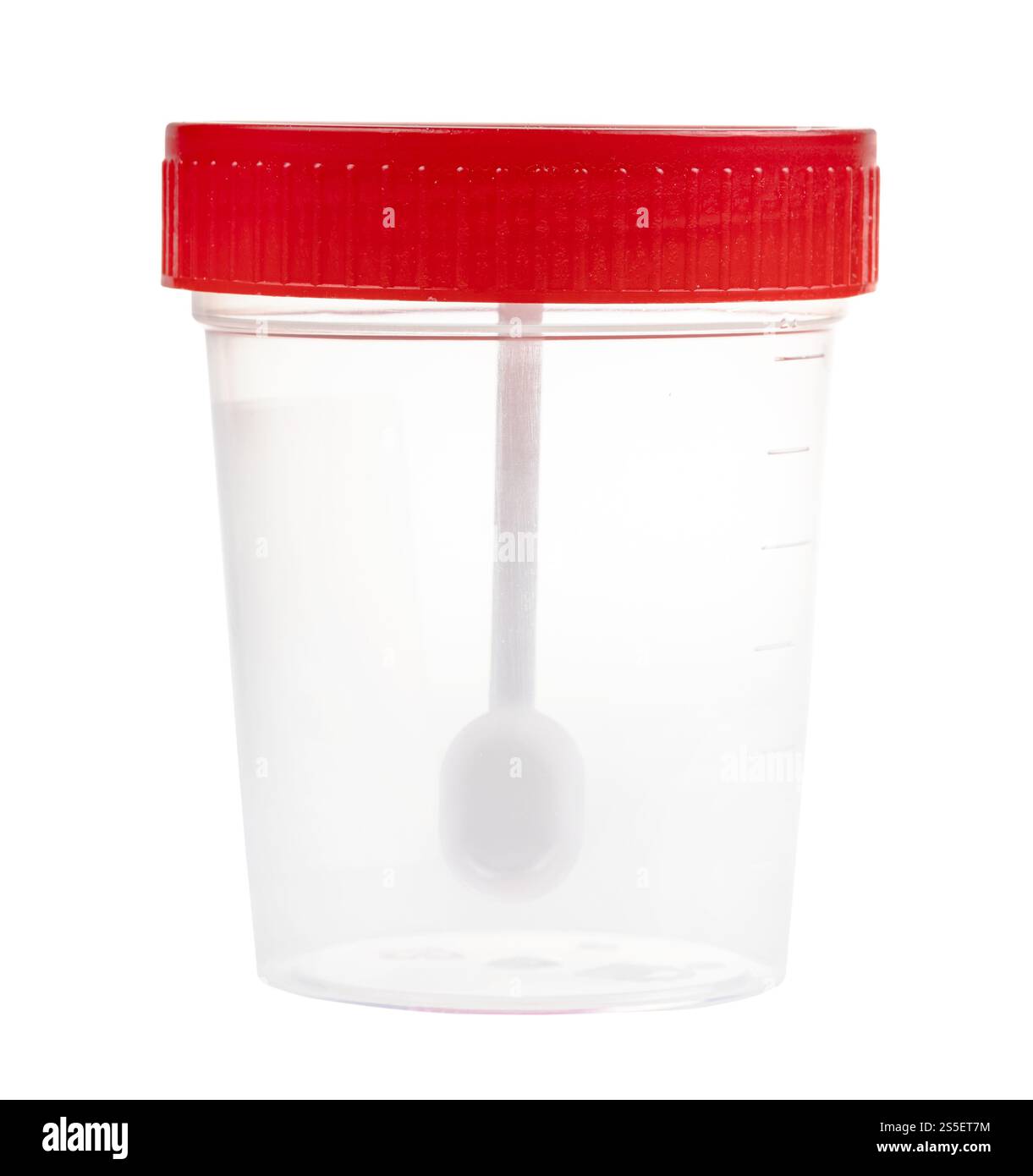 closed empty plastic stool sample collection container isolated on ...