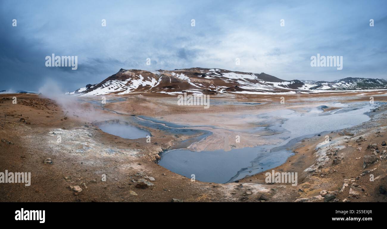 The Namafjall Geothermal Area, Iceland, on the east side of Lake Myvatn ...