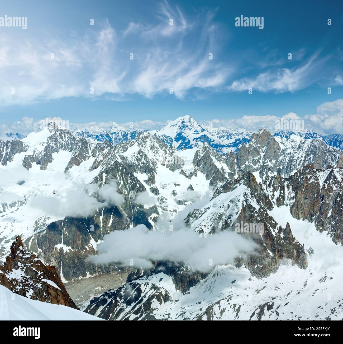 Mont Blanc mountain massif summer landscape(view from Aiguille du Midi Mount, French Stock Photo ...