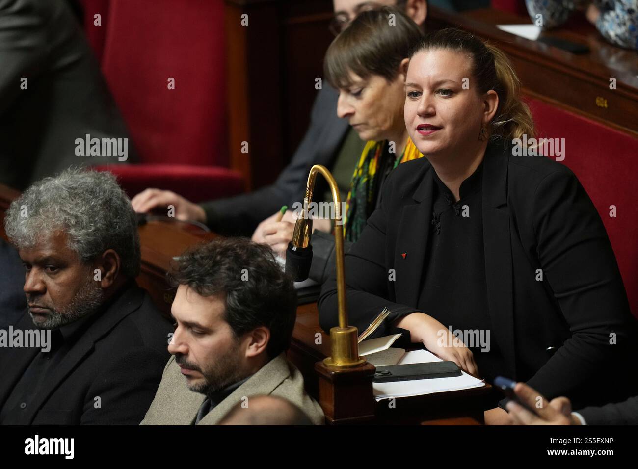Mathilde Panot, right, head of the far-left France Unbowed group ...