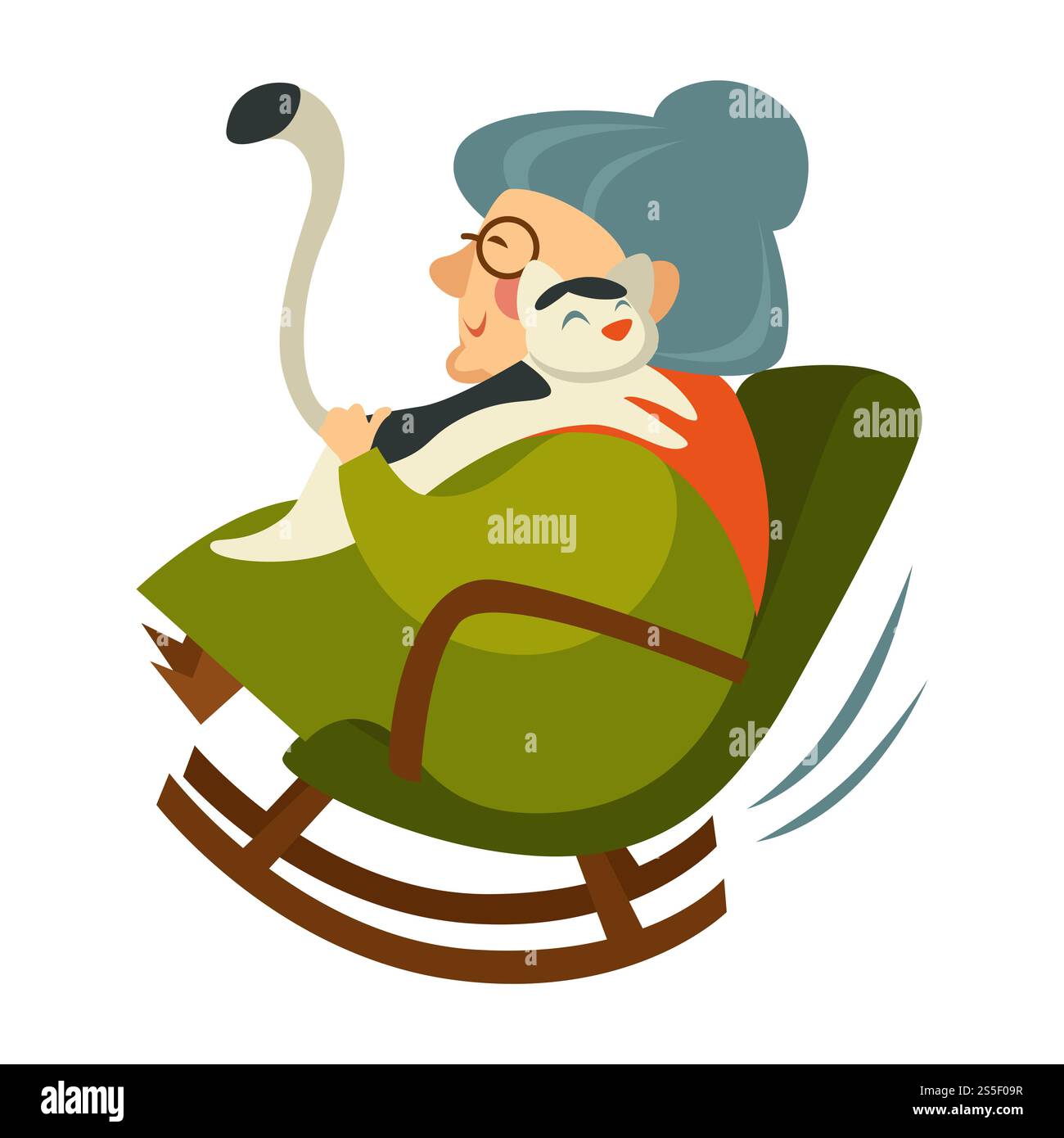 Old woman on retirement sitting in wooden rocking chair vector. Senior ...