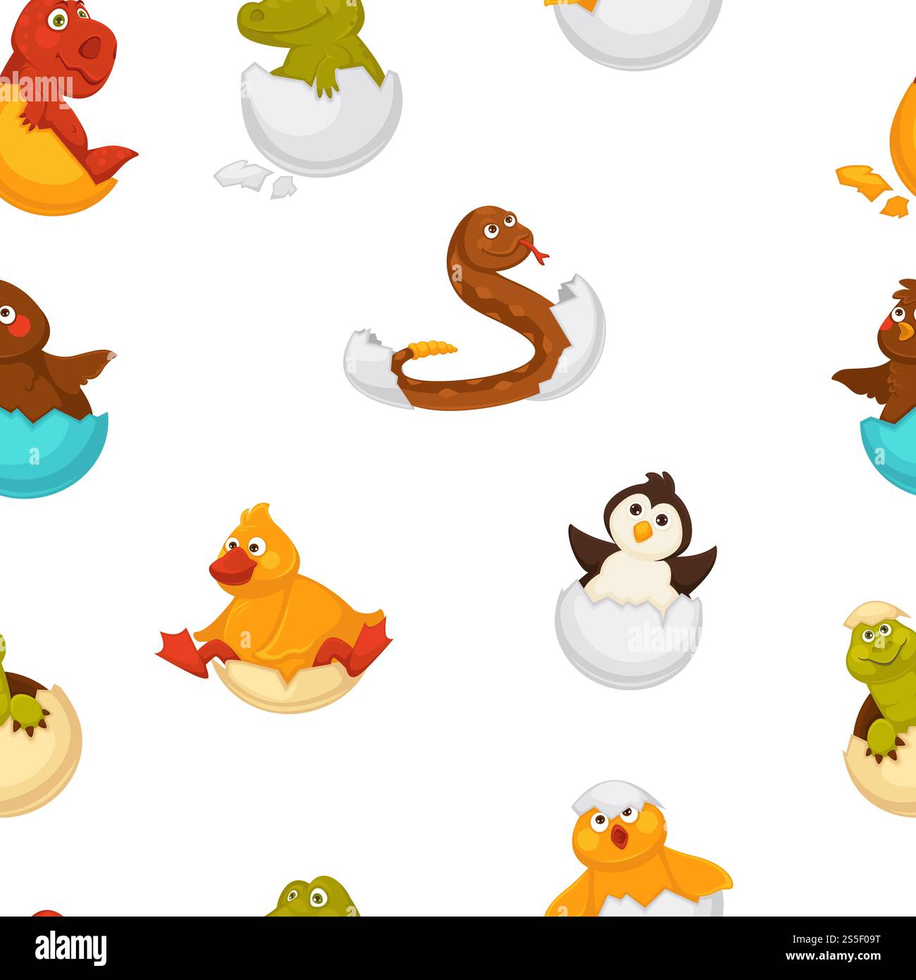 Animals born from eggs, eggshells and reptiles seamless pattern vector ...