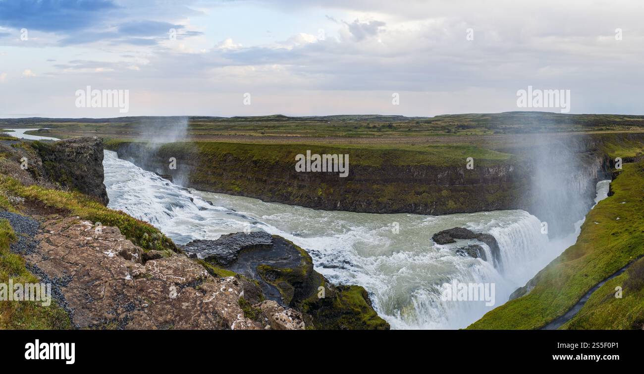 Picturesque full of water big waterfall Gullfoss autumn view, southwest ...