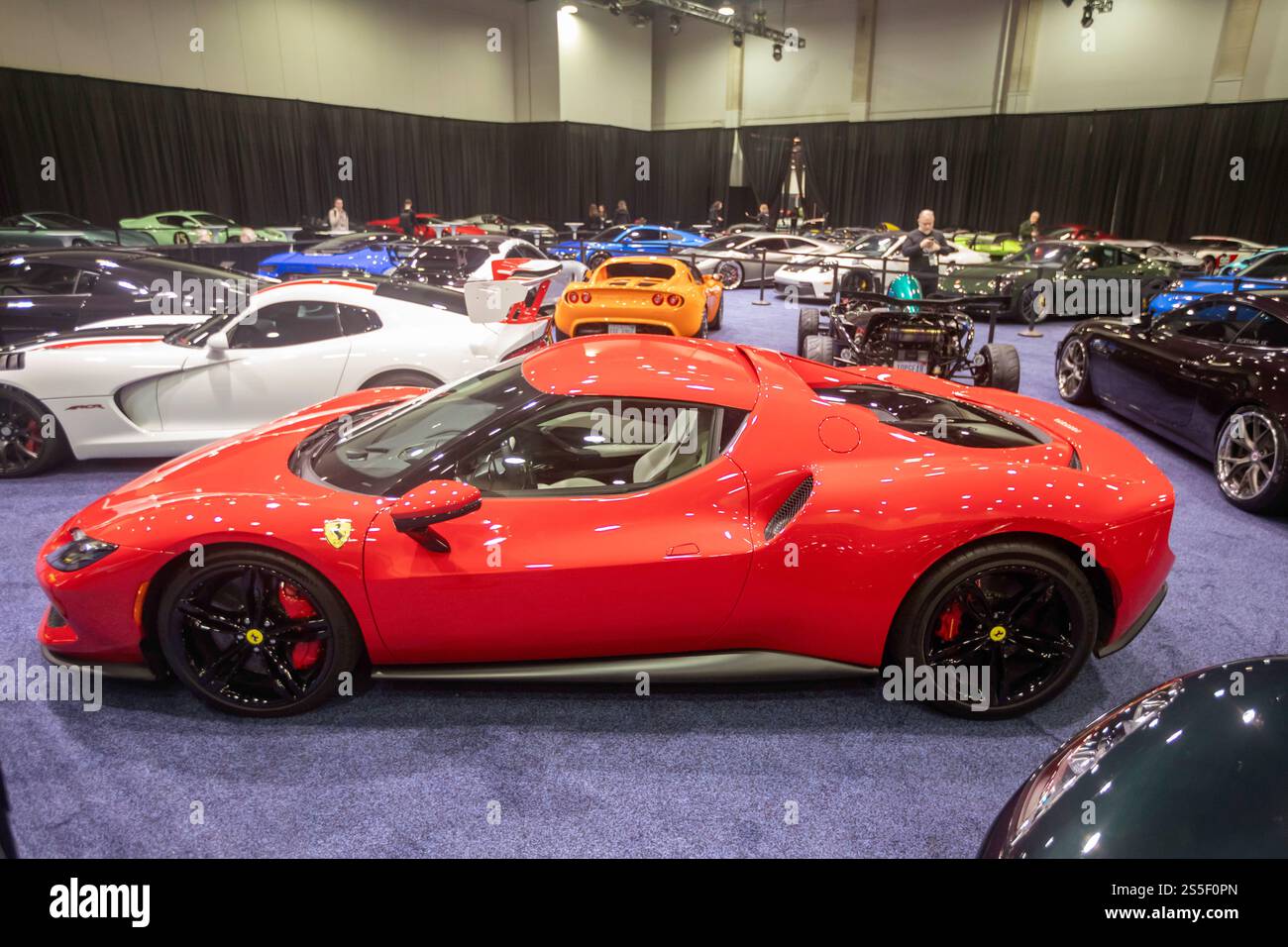Detroit, Michigan, USA. 10th Jan, 2025. A Ferrari among luxury cars on ...