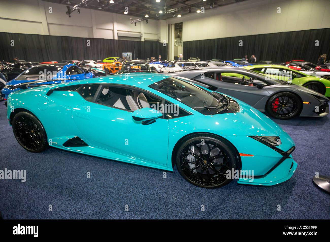 Detroit, Michigan, USA. 10th Jan, 2025. A Lamborghini among luxury cars ...