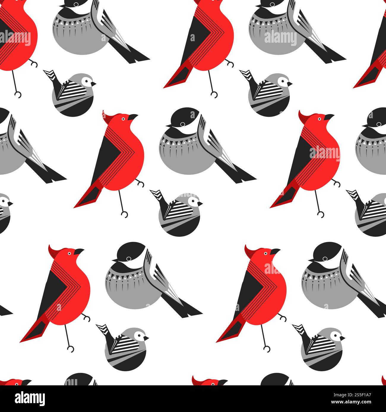 Bird different types of animals bullfinch seamless pattern vector ...