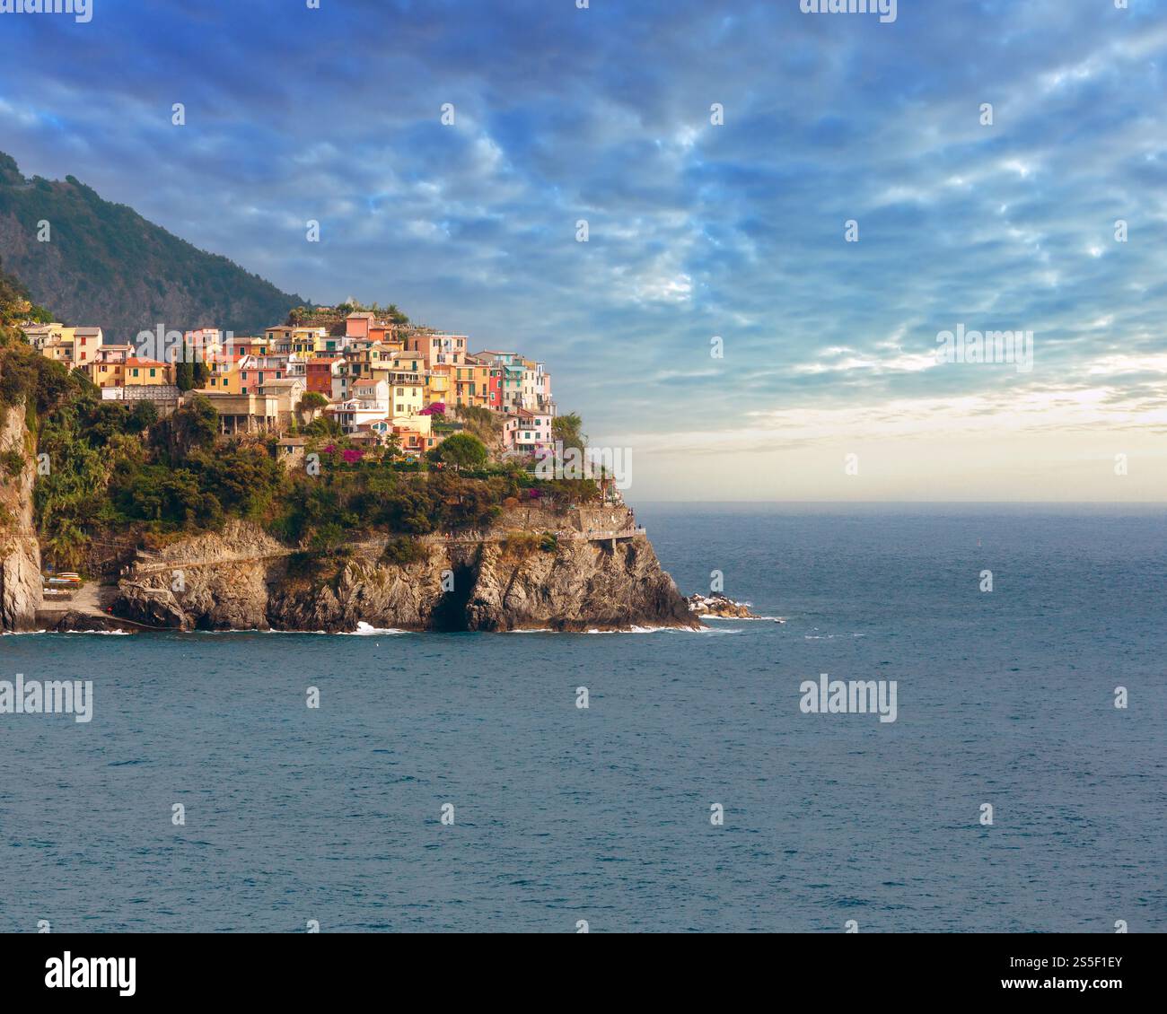 Summer Manarola view from Corniglia village. This is a famous villages ...