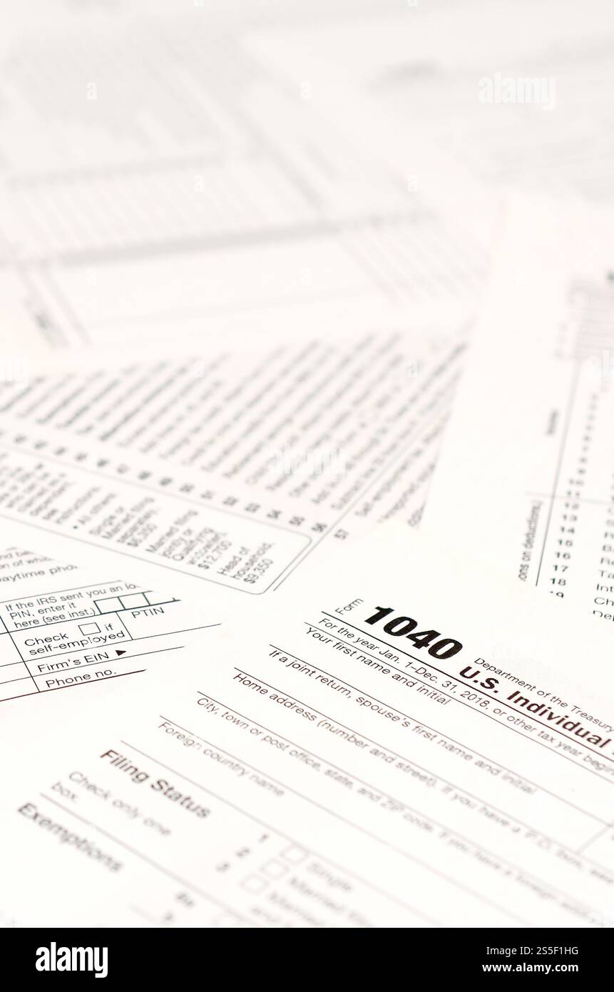 Blank income tax forms. American 1040 Individual Income Tax return form ...