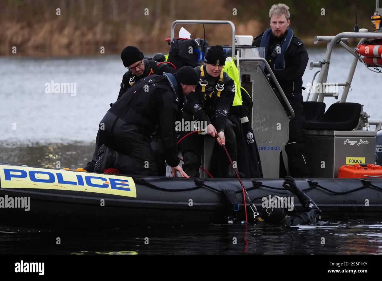Police divers on the River Dee in Aberdeen during the ongoing search ...